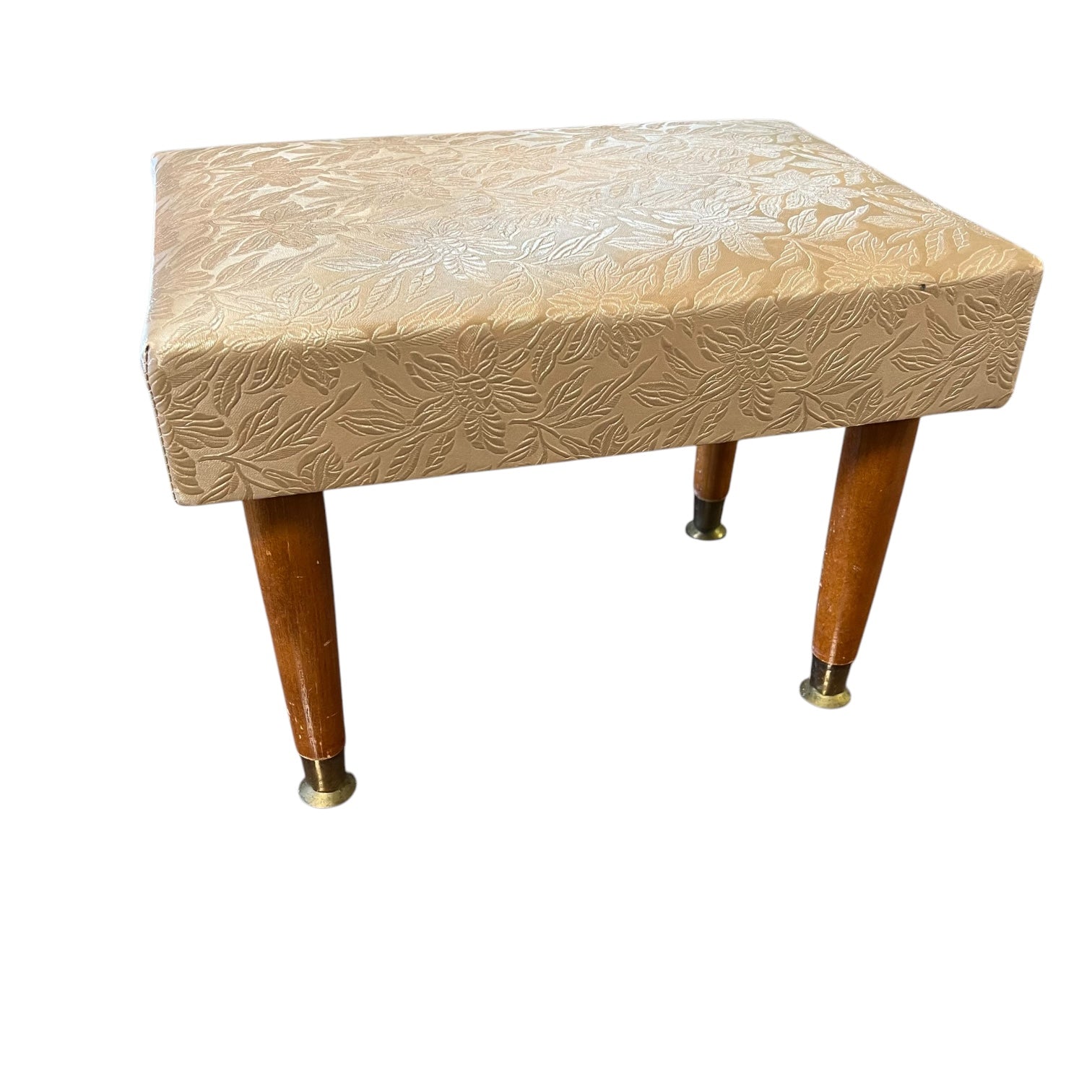 Footstool – Gold Floral Upholstery & Tapered Legs – Southside Collector