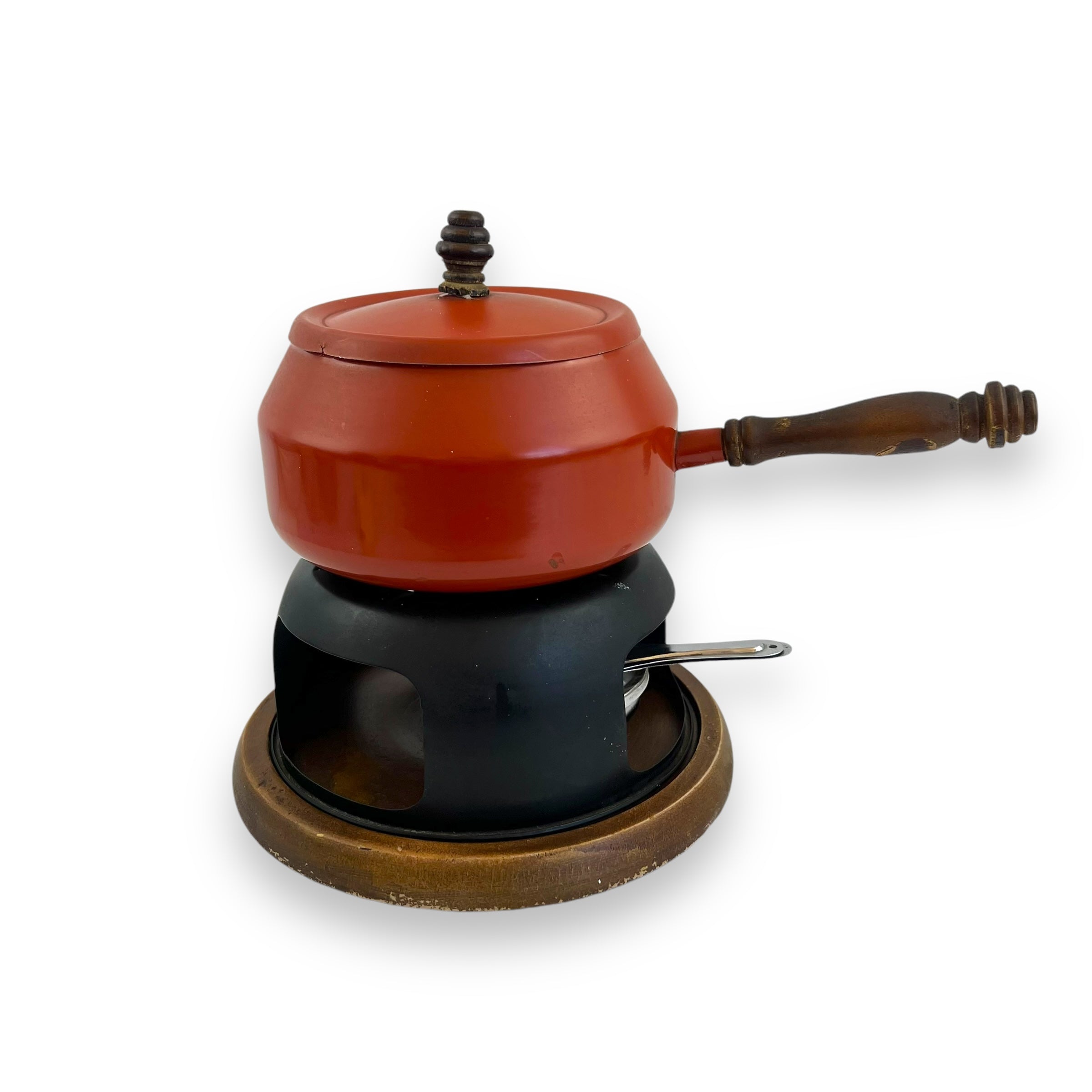 Orange Fondue Set with Wooden Handle and Base – Southside Collector